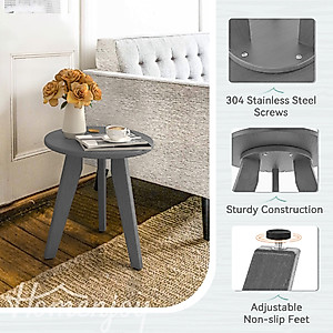 Homenjoy Outdoor Side Table, HDPE Outdoor Table, Small Round Side Table Weather-Resistant, Outdoor Side Tables for Patio, Porch, Deck, End Table for Plant Stand, Living Room, Bedroom, Gray