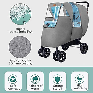 CTEGOOD Double Baby Stroller Rain Cover, Baby Carriage Rain Cover Waterproof, Windproof Protection Travel-Friendly, Outdoor Use Easy to Install and Remove