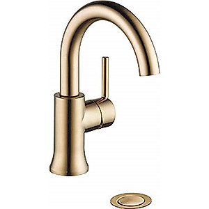 Delta Faucet Trinsic Single Hole Bathroom Faucet, Gold Bathroom Faucet, Single Handle, Diamond Seal Technology, Drain Assembly, Champagne Bronze 559HA-CZ-DST