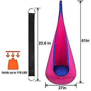 Y- STOP Kids Pod Swing Seat, Hanging Hammock Chair with Inflatable Pillow, Sensory Swing Chair for Outdoor and Indoor, Max 176 Lbs, Pink and Blue