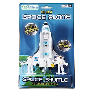 ArtCreativity Space Shuttle Toy Set with 2 Astronaut Figurines, Cool Space Toys for Kids-Diecast Metal Shuttle with Lights, Sounds and Pullback Motion, Best Space-Themed Gifts for Boys & Girls