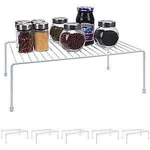 Set of 6 - Kitchen Storage Shelf Rack - Large (16.1 x10.2 Inch) /Plastic Feet - Steel Metal - Rust Resistant Finish - Cups, Dishes, Cabinet & Pantry Organization - Kitchen ( White)