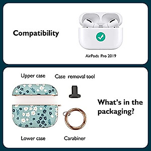 TATOFY Case Cover for AirPods Pro 2019,Stylish AirPods Pro Case for Women Girls, Flower Patterns Protective Hard Case with Clip (Cyan)