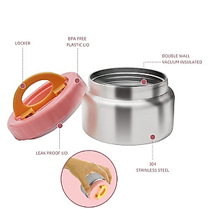 CocoMeiwei Thermo for Hot Food Kids, Insulated Container for Cold Drinks 8 oz, Stainless Steel Wide Mouth Lunch Soup Thermo for School With Silicone Bendable Spoon, Vacuum Leak-Proof Food Jar