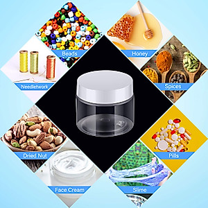 Patelai 4 Pieces Round Clear Wide-mouth Leak Proof Plastic Container Jars with Lids for Travel Storage Makeup Beauty Products Face Creams Oils Salves Ointments DIY Making or Others (White,2 Ounce)