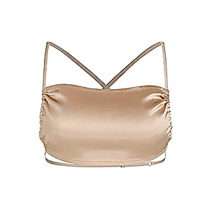 ZAFUL Women's 2 Piece Cut Out Silky Satin and One Shoulder Mini Cami Dresses for Graduation Night Club Date Party(Champagne, S)