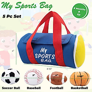 Etna My Sports Bag, Plush Toy Play Set - Toddler Sensory Toys with Plush Balls That Make Sports Sounds and Cheers -Includes Sports Bag Plush Basketball Plush Baseball Plush Soccer Ball Plush Football