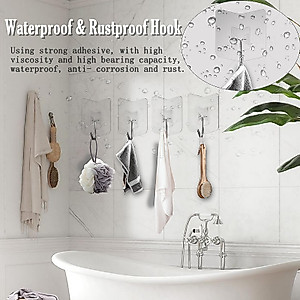 nabreeli Adhesive Hooks for Hanging 8 Pack, 22 lbs Heavy Duty Wall Hooks 304 Stainless Steel Self Adhesive Towel Hook Waterproof Transparent Sticky Hooks for Kitchen Glass Door (8)