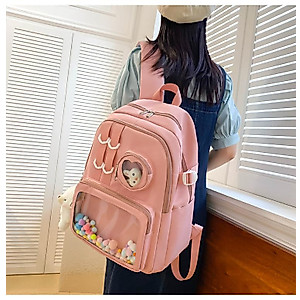 Kawaii Backpack with Cute Accessories Large Capacity Spring Summer Rucksack for Women Aesthetic Trendy Casual Daypack (Pink)