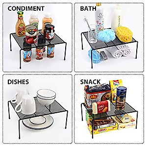 Set of 4 Mesh Kitchen Shelves Cabinet Storage Shelf Rack (13.1 x 10.2 Inch) ，Kitchen Bathroom Pantry Cupboard Desk Home Office, Fridge, Cabinet, Bathroom Cupboard, Non-slip Plastic Feet (Black)
