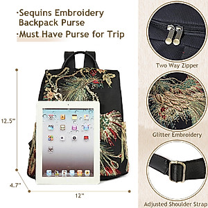 Embroidered Women Backpack Purse, Fashion Canvas Travel Anti-theft Rucksack School Shoulder Bag (Denim-Deep Blue)