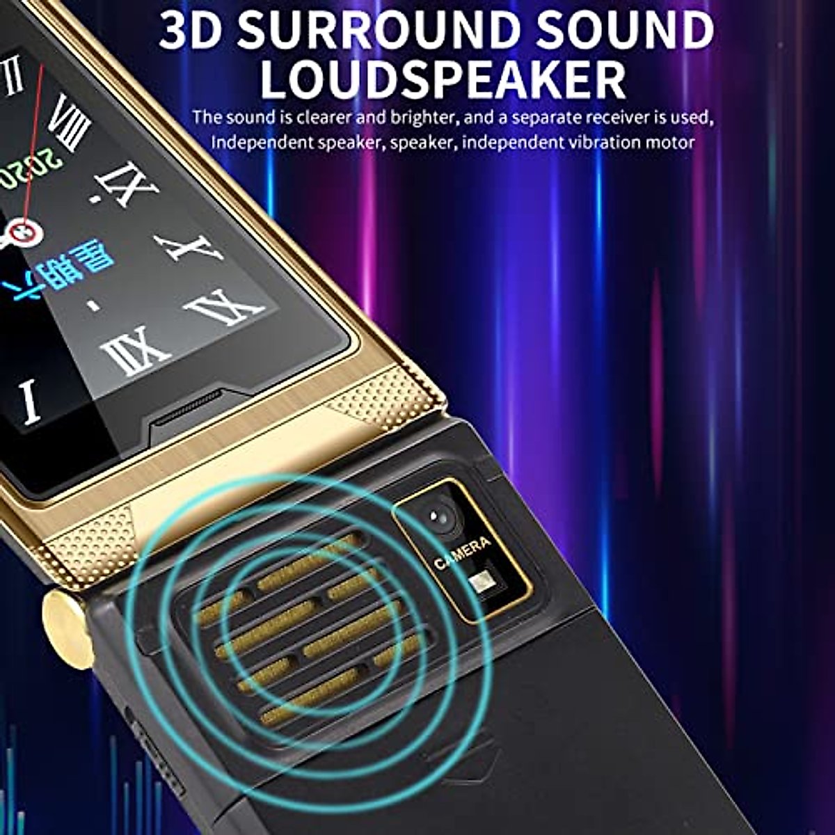 3.0 Inch 3G Flip Cover Cell Phone for Seniors with Internal and External Dual Screen Display, Large Buttons and Fonts, Built in LED Flashlight, One Touch Family Number(Gold)