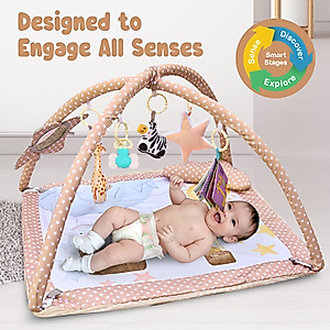 Kidikools Foldable Baby Play Mat, Baby Travel Essential, Portable Tummy Time Mat Baby Activity Center for 0-12 Months, Baby Play Gym, Outdoor Baby Mat for Floor with Sunproof Canopy Net 6-in-1