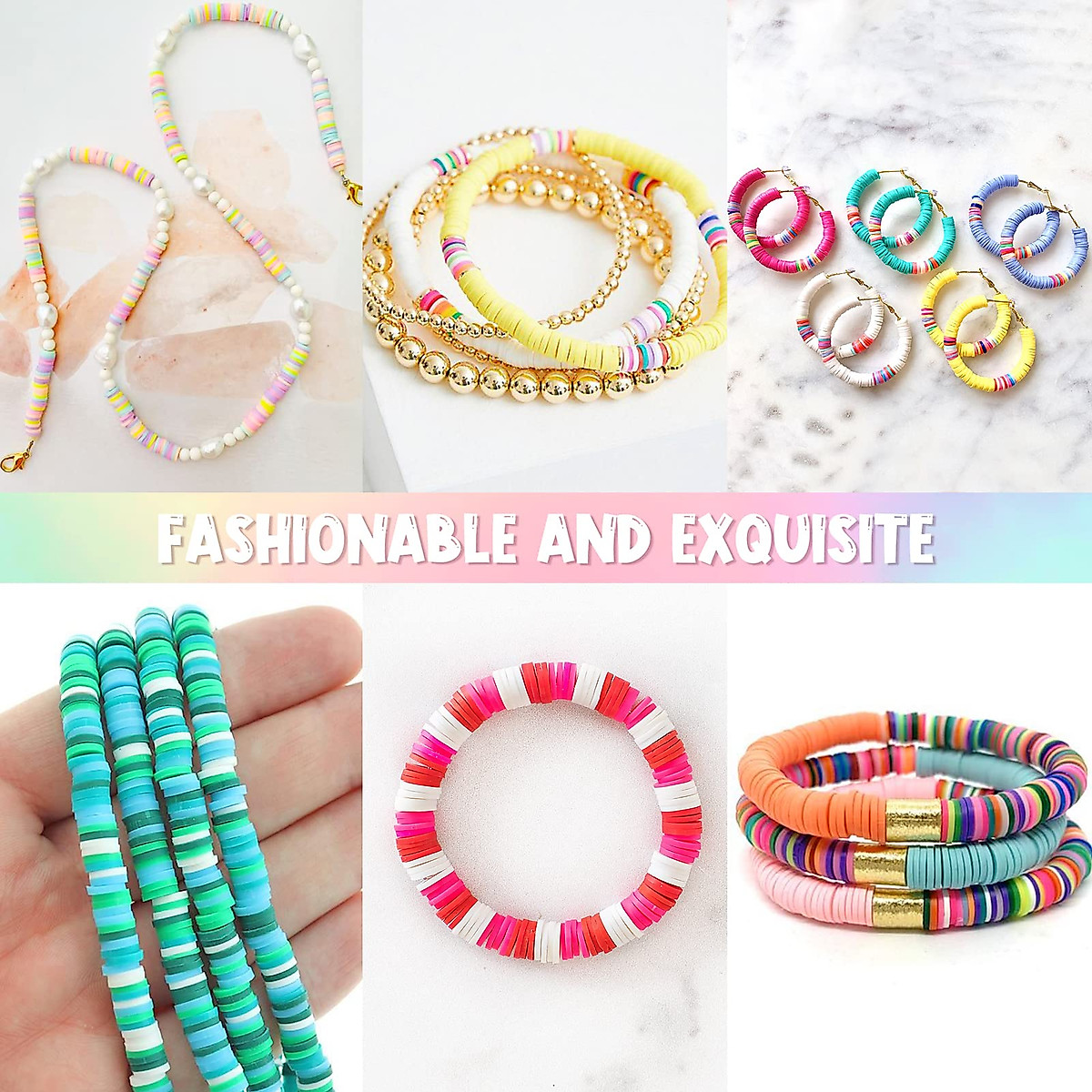 Petoss 10800pcs Clay Beads for Bracelets Making Kit,48 Colors Polymer Clay Beads Kit for Jewelry Making for Girls,6mm Heishi Beads with 416 Letters Beads 120 Smiley Beads with Gift Pack