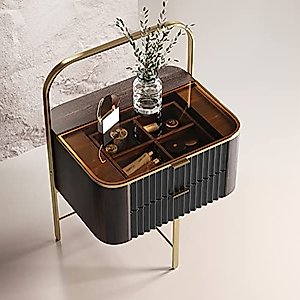 Lartis Premium nightstand, Stylish Design, 2 Drawers,Very Easy to Assembly, End Table Bedside Table，Stainless Steel Gold Plated feet(Elegant Black)