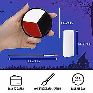 Black White Red Face Paint + 3PC Sponge + Brush, Colored Eye Black for Baseball Softball Sport Games, Body Painting Kit for Halloween Clown Makeup, Cosplay, Costume, SFX Special Effect, Theme Parties