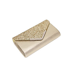 LAM GALLERY Sparkling Evening Clutch Handbag Bling Wedding Bride Purse Glitter Chain Shoulder Crossbody Bag - Gold