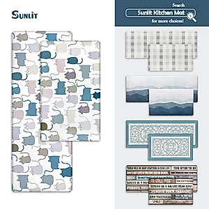 Sunlit Set of 2 Anti Fatigue Kitchen Floor Mat (Size 28"x17" & 47"x17"), Non Slip Waterproof Comfort Standing Mat, Thick Cushioned Anti Fatigue Kitchen Rug Runner, Cute Morandi Cats
