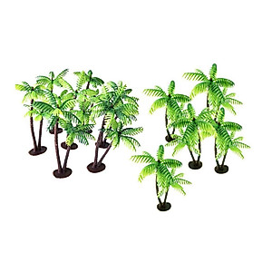 HEALLILY 24PCS Simulation Coconut Tree Decor Fish Tank Landscape Decoration Realistic Coconut Tree Photo Props Mini Plastic Coconut Tree Ornament Green Bonsai Figurines,Miniature Trees