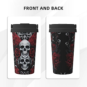 Insulated Coffee Mug Skull Floral 17oz Double Wall Vacuum Stainless Steel Tumbler With Leak-Proof Lid And Handle, Cute Travel Thermos Mug For Cold Hot Drinks