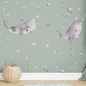 Big Fish Wall Stickers Dreamy Whale Wall Decals for Nursery Wall Decor Fairy Room Wall Stickers Peel and Stick Kids Decals for Girls Bedroom Living Room Wall Decor