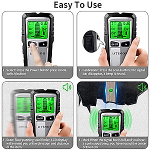 UTINOS Stud Finder Wall Scanner 5 in 1 Multi-function Upgraded Smart Stud Sensor, with AC Wire Warning for Locating Center & Edge of Studs or Metal and AC Wire Detection