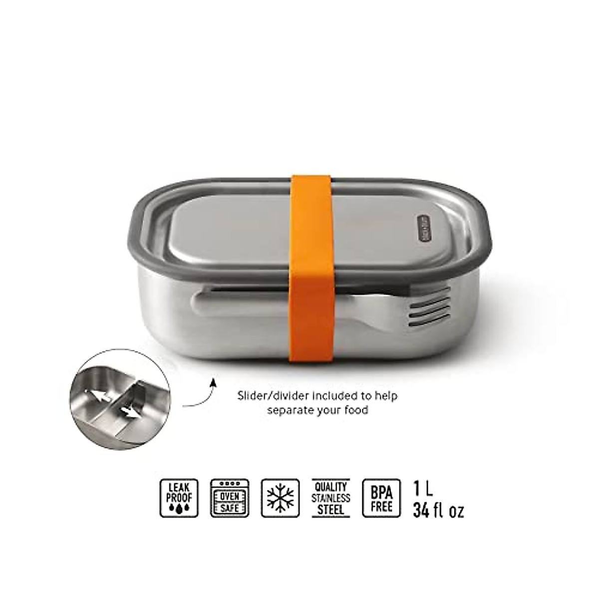 Black+Blum Stainless-steel Lunch Box | Leak-proof Oven Safe Plastic Free Meal Prep Lunch Food Container, Orange, 1000ml / 34 fl oz