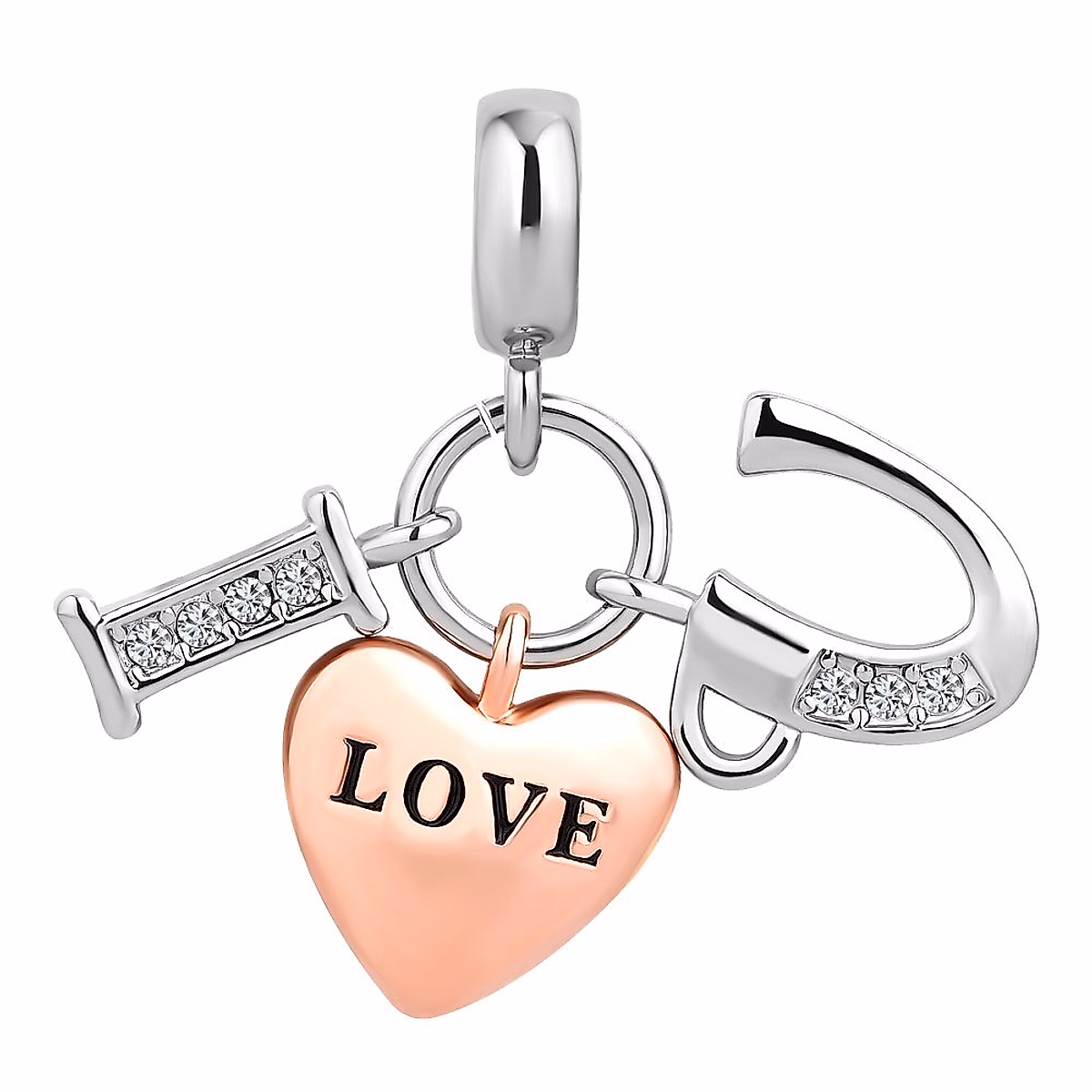 CharmSStory I Love You Rose Gold Plated Heart Charms Pendant for Bracelet Necklaces