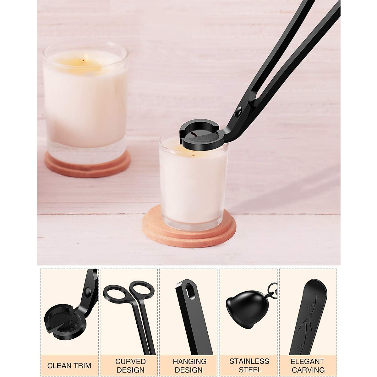 RONXS 3 in 1 Candle Accessory Set, Candle Wick Trimmer Cutter, Candle Snuffer Extinguisher, Wick Dipper with Gift Package for Candle Lover (Black)