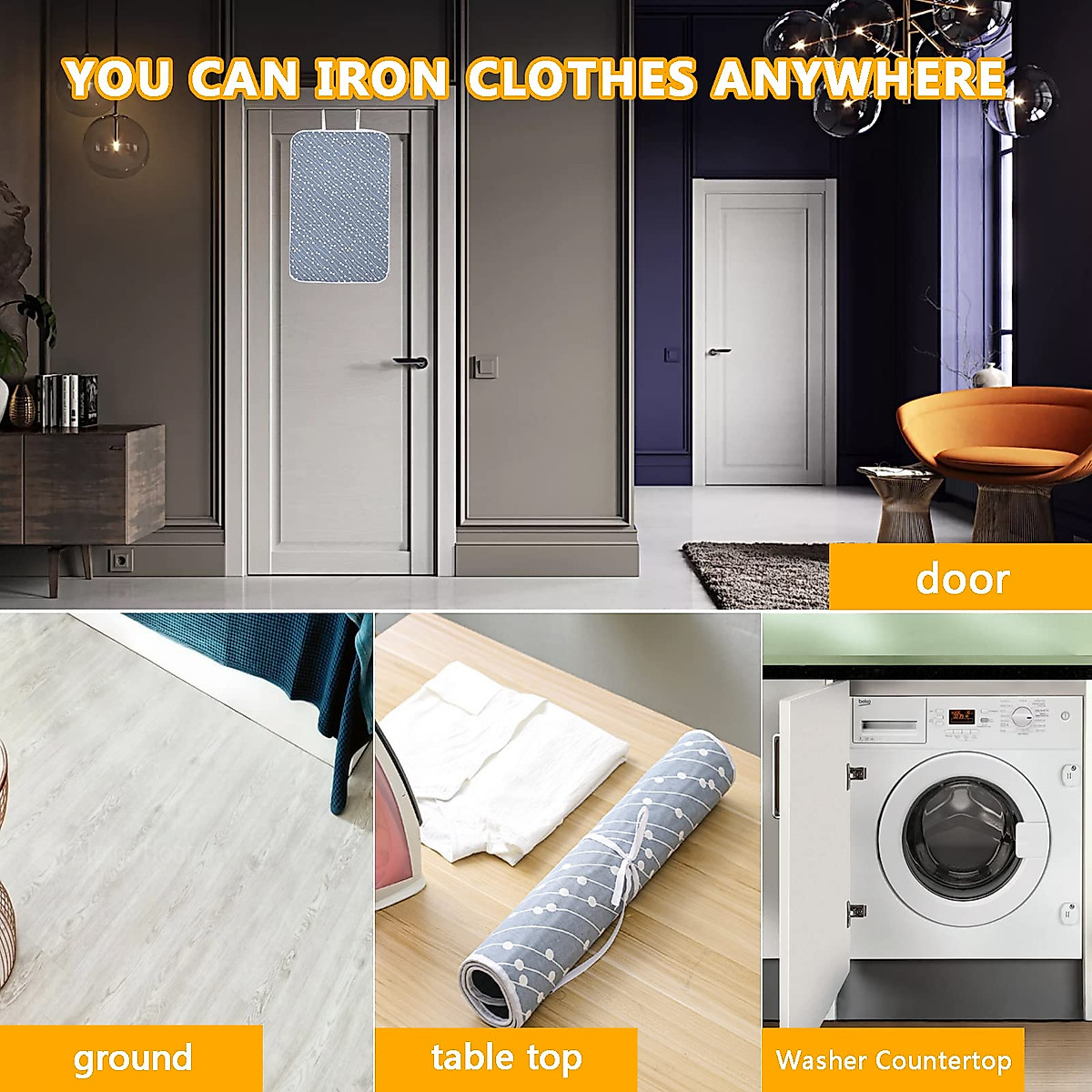 Oraony Ironing Board Tabletop, Portable Small Iron Board 5 in 1 Travel Isolated Heat Mat Cover for Table Top, Washer, Dryer, Countertop, Mini Ironing Blanket for Iron Anywhere(17.72 x 28.35 inch)