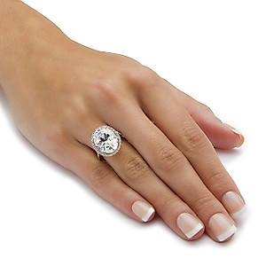 PalmBeach Jewelry Platinum-Plated Sterling Silver Pear or Oval Shaped Cubic Zirconia Halo Ring Size 9