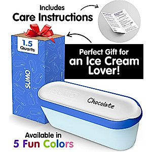 SUMO Ice Cream Containers for Homemade Ice Cream (2 Containers - 1.5 Quart Each) Reusable Freezer Storage (Blue)