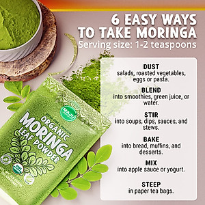 MAJU's Organic Moringa Powder (1 Pound), Oleifera Leaf, Extra-Fine Quality, Dried Drumstick Tree Leaves, For Tea, Smoothies, Food-Grade