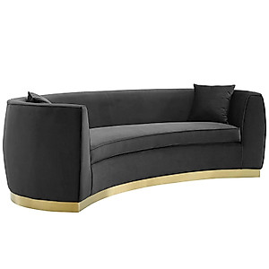 Modway Resolute Retro Modern Curved Back Upholstered Velvet with Two Throw Pillows, Sofa, Black