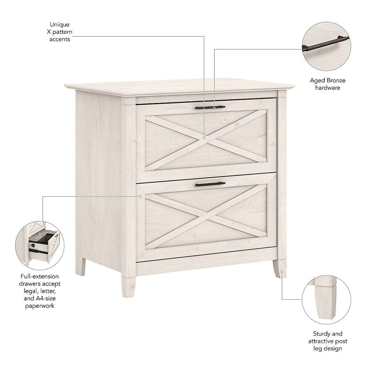 Bush Furniture Key West 2 Drawer Lateral File Cabinet in Linen White Oak | Document Storage for Home Office | Accent Chest with Drawers