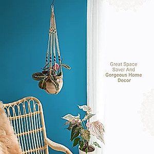 Mkono 3 Pack Macrame Plant Hangers Indoor Different Size Hanging Planter Basket Flower Pot Holder with Beads No Tassels 35"/29"/23", Medium, Brown