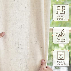 Jinchan Soft Linen Natural Curtains, 84 Inch Long, Crude Light Filtering Farmhouse Curtains for Living Room & Bedroom, Beige Back Tab Top Set 2 Panels (W50 x L84)