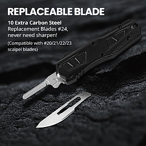 LYPOBALA Utility Knife, Retractable Box Cutter, Aluminum Alloy Shell Pocket knives, Small Scalpel Knife, EDC Knife, 10 Extra Carbon Steel Replacement Blades #24, Great Gift for Men Women