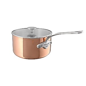 Mauviel M'TRIPLY S Polished Copper & Stainless Steel Sauce Pan With Lid, And Cast Stainless Steel Handle, 2.6-qt, Made In France