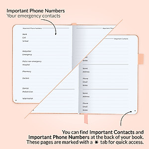 GoGirl Address Book – Telephone and Address Book with Alphabetic Tabs for Safely Storing Contacts, Small-Sized (4.0″ x 5.5″) PU Leather Hardcover – Peach Pink