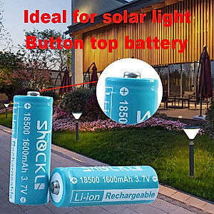 funkawa (2- Pack Shockli 18500 1600mAh Rechargeable 3.7V Solar Batteries [ for Landscape Spotlights, Solar Light ] -Button top