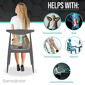 SAMSONITE, Orthopedic Seat Cushion for Office Chair or Car Seat [HIGH GRADE - MEMORY FOAM], Versatile Supportive Pillow with Soft Plush Cover [2.75" THICKNESS], Gray