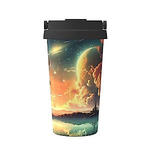 GTKSYNVE Reusable Coffee Mug with Lid and Handle, Anime Sky Tumbler for Hot & Cold Drinks 16oz Stainless Steel Insulated Coffee Tumblers Double Wall Vacuum Thermal Cup