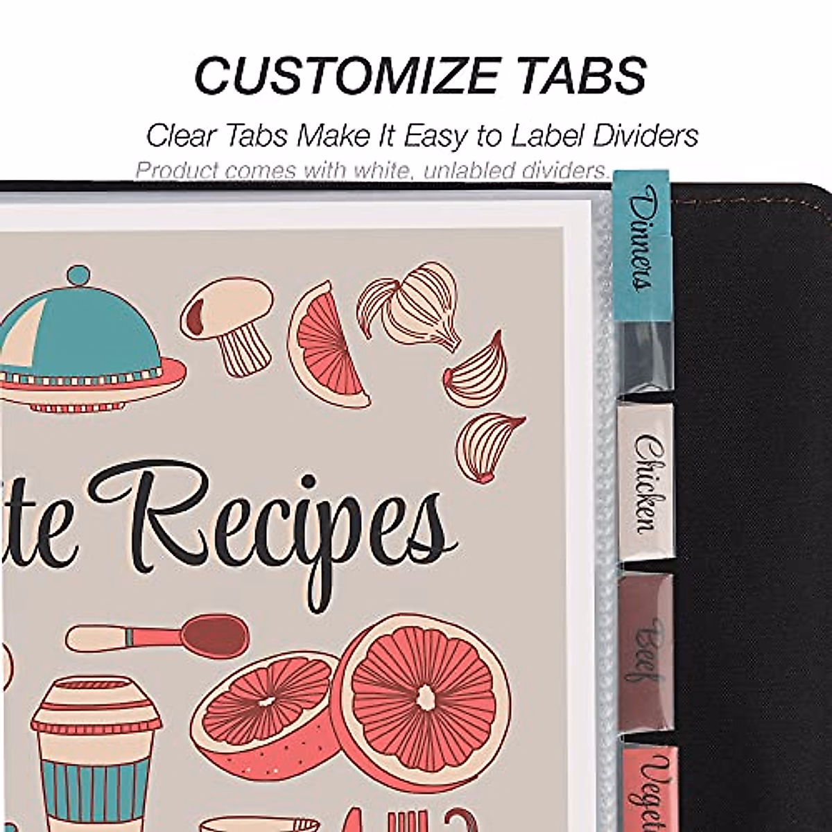 Samsill 8 Tab Recipe Dividers, Recipe Sleeves, Sheet Protector Dividers, with Tab Inserts, Clear, Super Heavyweight, Top Loading, 3 Hole Punched for Standard Letter Size Binders, Archival Safe