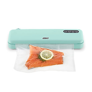 DASH SuperSeal™ Vacuum Sealer for Food Storage and Sous Vide, Perfect for Preserving Fresh Ingredients, Single Use & Reusable Bags and Cutter Included - Aqua