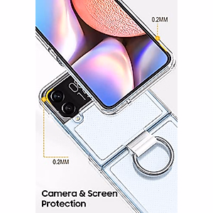 MAKAVO for Samsung Galaxy Z Flip 4 Clear Case with Ring Holder, [Upgraded] Slim Thin Crystal Hard PC Shockproof Protective Phone Cover for Flip4 5G 2022