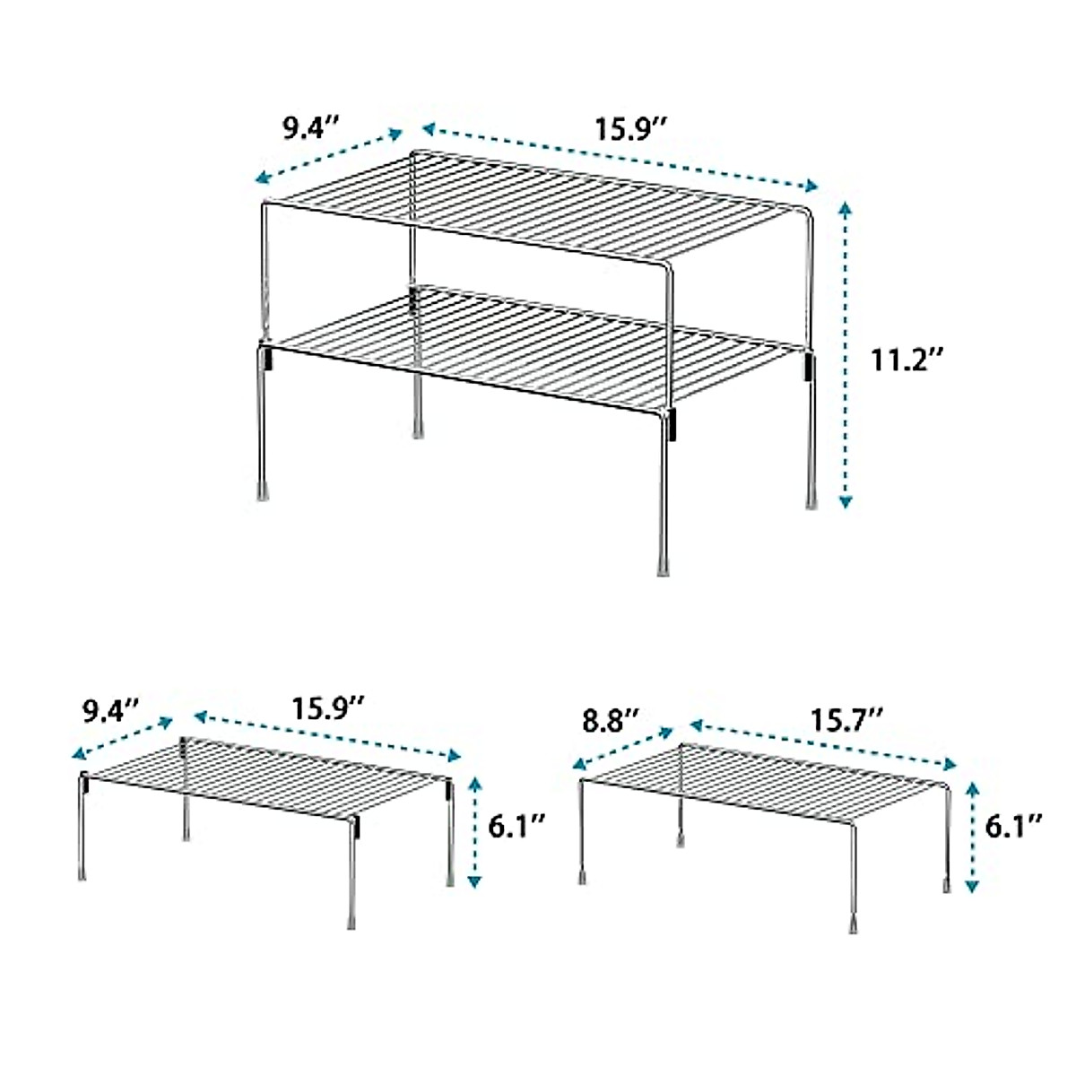 Redrubbit 2 Pack Large (15.9 x 9. 4 Inch) Stackable Cabinet Storage Shelf Rack, Rustproof Kitchen Counter and Cabinet Shelf, Storage Rack Organizer for Kitchen, Fridge, Cabinet, Bathroom, Chrome
