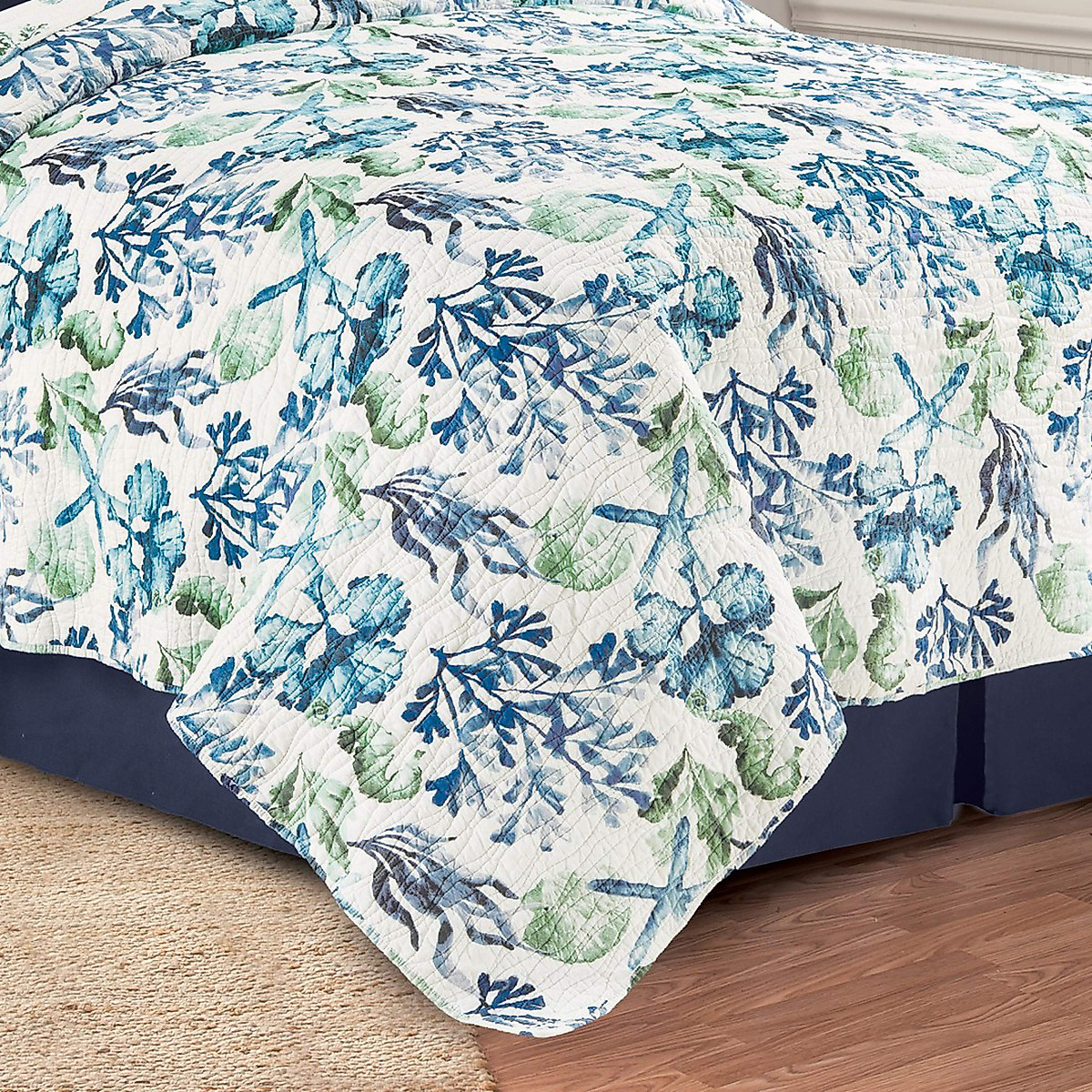 C&F Home Bluewater Bay King Cotton Quilt Set All-Season Oversized Reversible Nautical Coastal Beach Theme Bedspread 3 Pcs with Shams King 3 Piece Set Blue