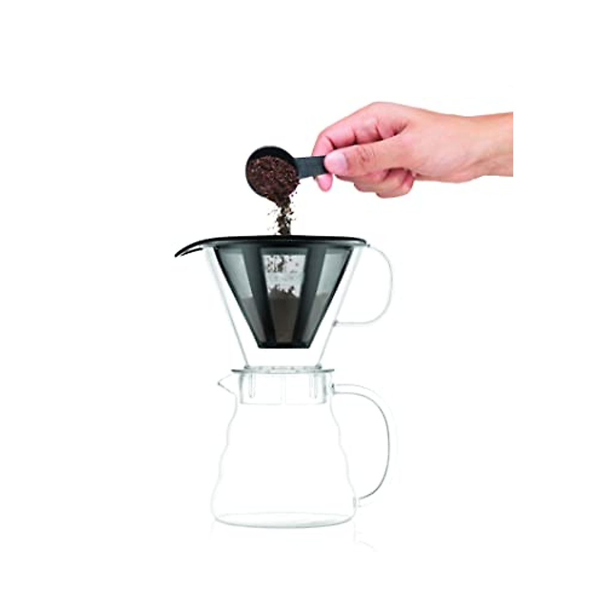 Bodum Melior Pour Over Borosilicate Glass Coffee Dripper with Carafe Lid and Stainless Steel Filter, 20 Ounce, Clear