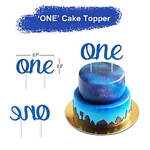 1st Birthday Boy Decorations with Burlap Highchair Banner, Cake Topper, Blue Hat Crown for Happy First Birthday Party Decoration Supplies